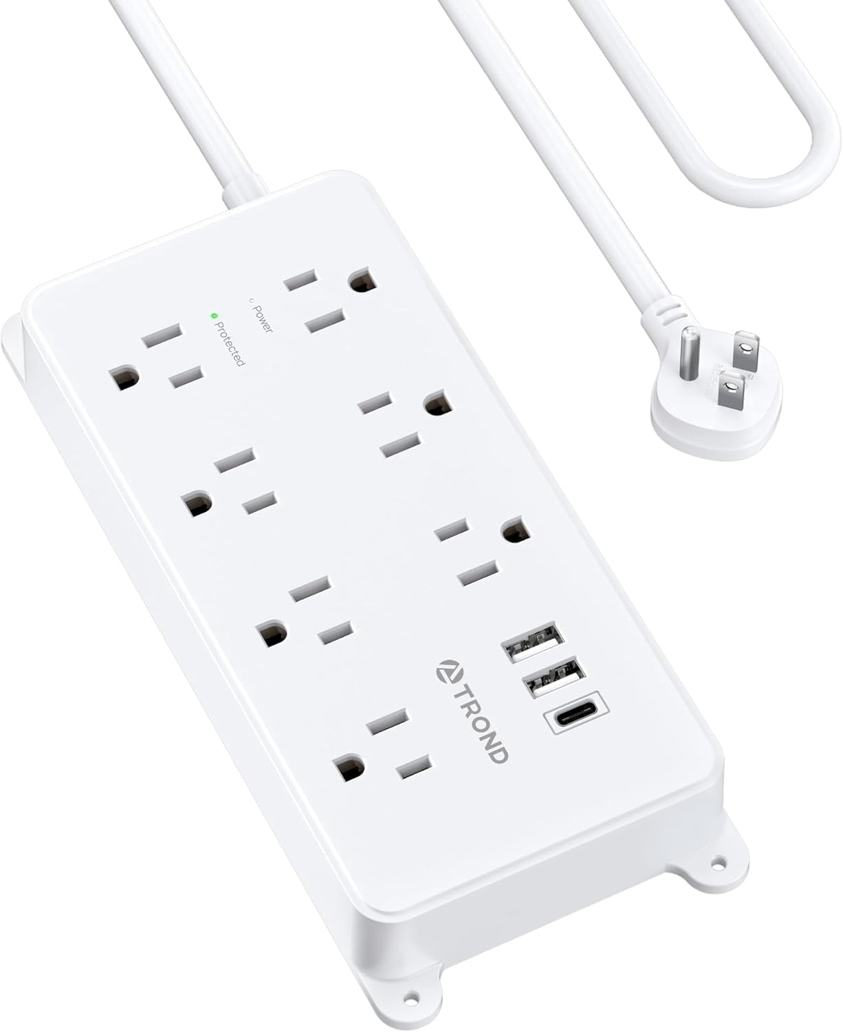 Surge Protector Power Strip 10ft, ETL Listed, Flat Plug Long Extension ...