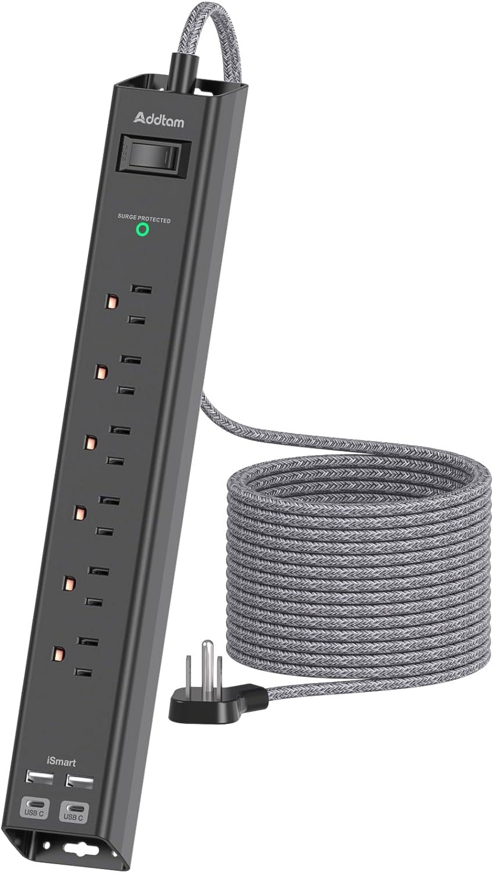 Surge Protector Power Strip 15 Ft Cord, Ultra Thin Flat Extension Cord ...