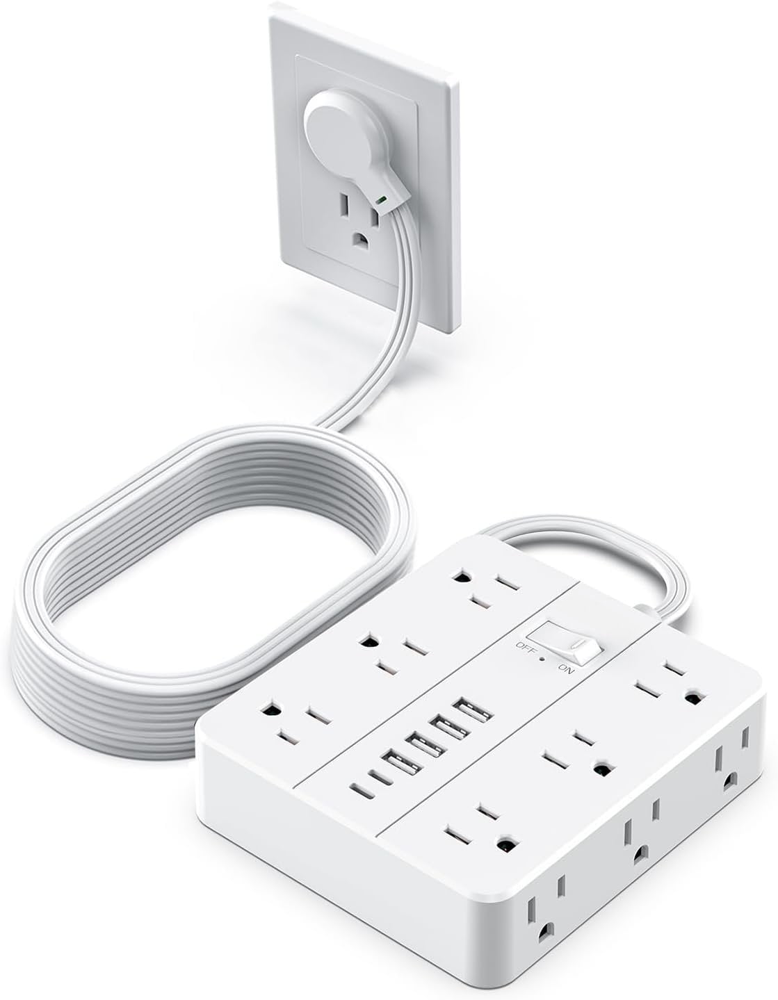 Surge Protector Power Strip 15 Ft Extension Cord, 12 Widely Spaced ...