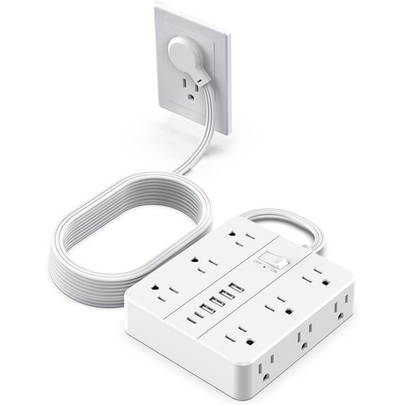 Surge Protector Power Strip 15 Ft Extension Cord, 12 Widely Spaced ...