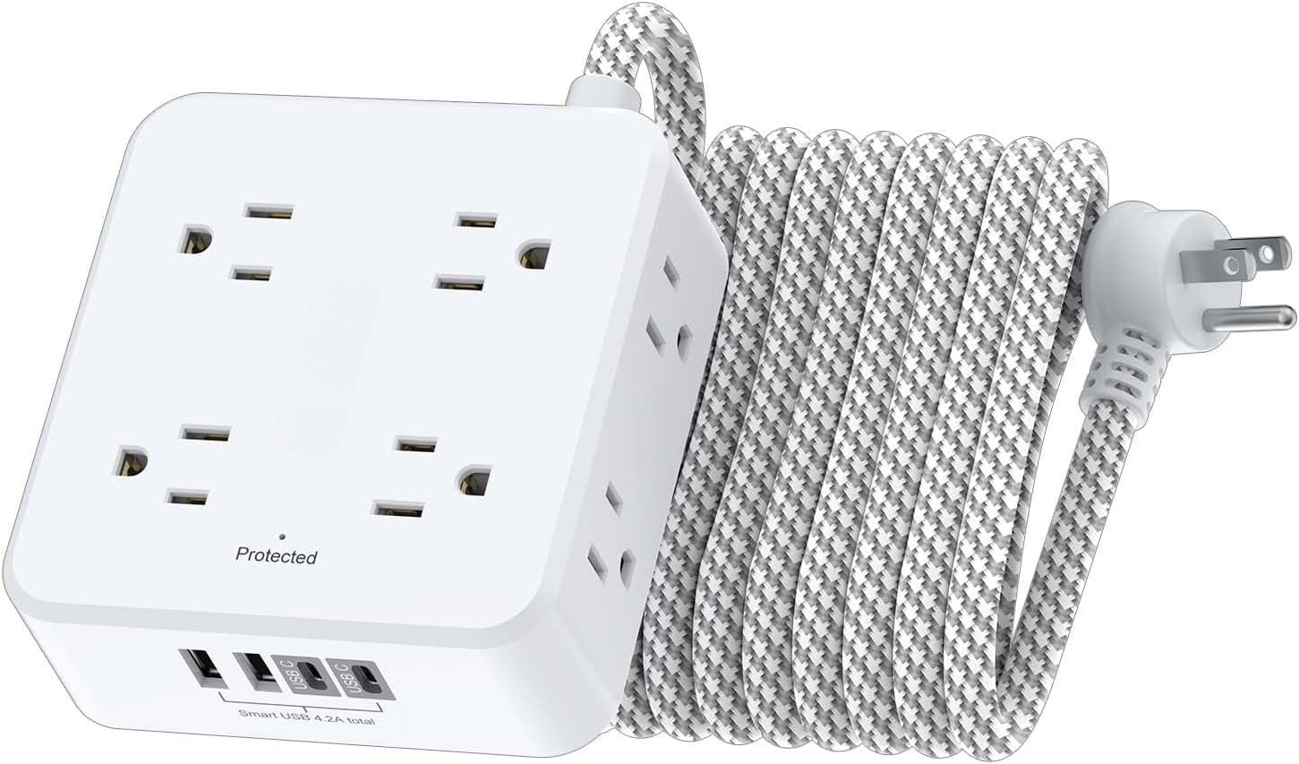 Surge Protector Power Strip - 15Ft Braided Extension Cord with 8 ...