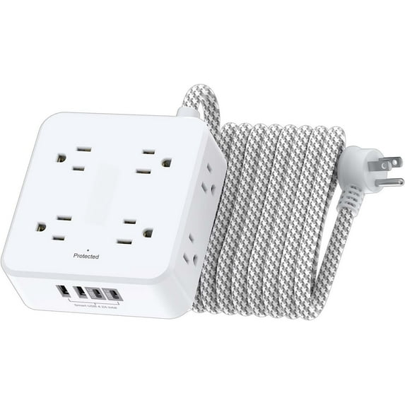 Surge Protector Power Strip - 15Ft Braided Extension Cord with 8 ...