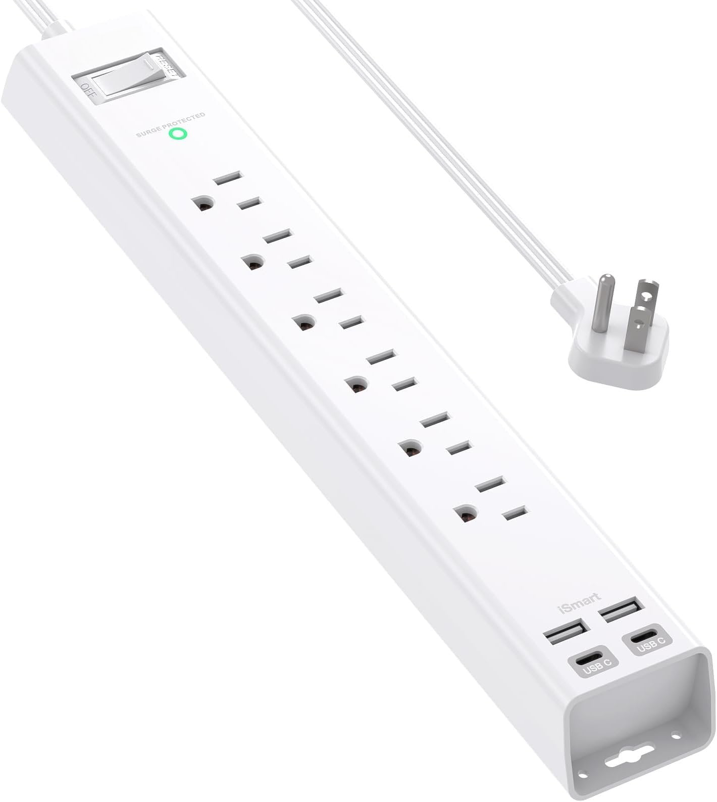Surge Protector Power Strip 15ft, 6 AC Outlets 4USB (2 C) Ports, Flat ...