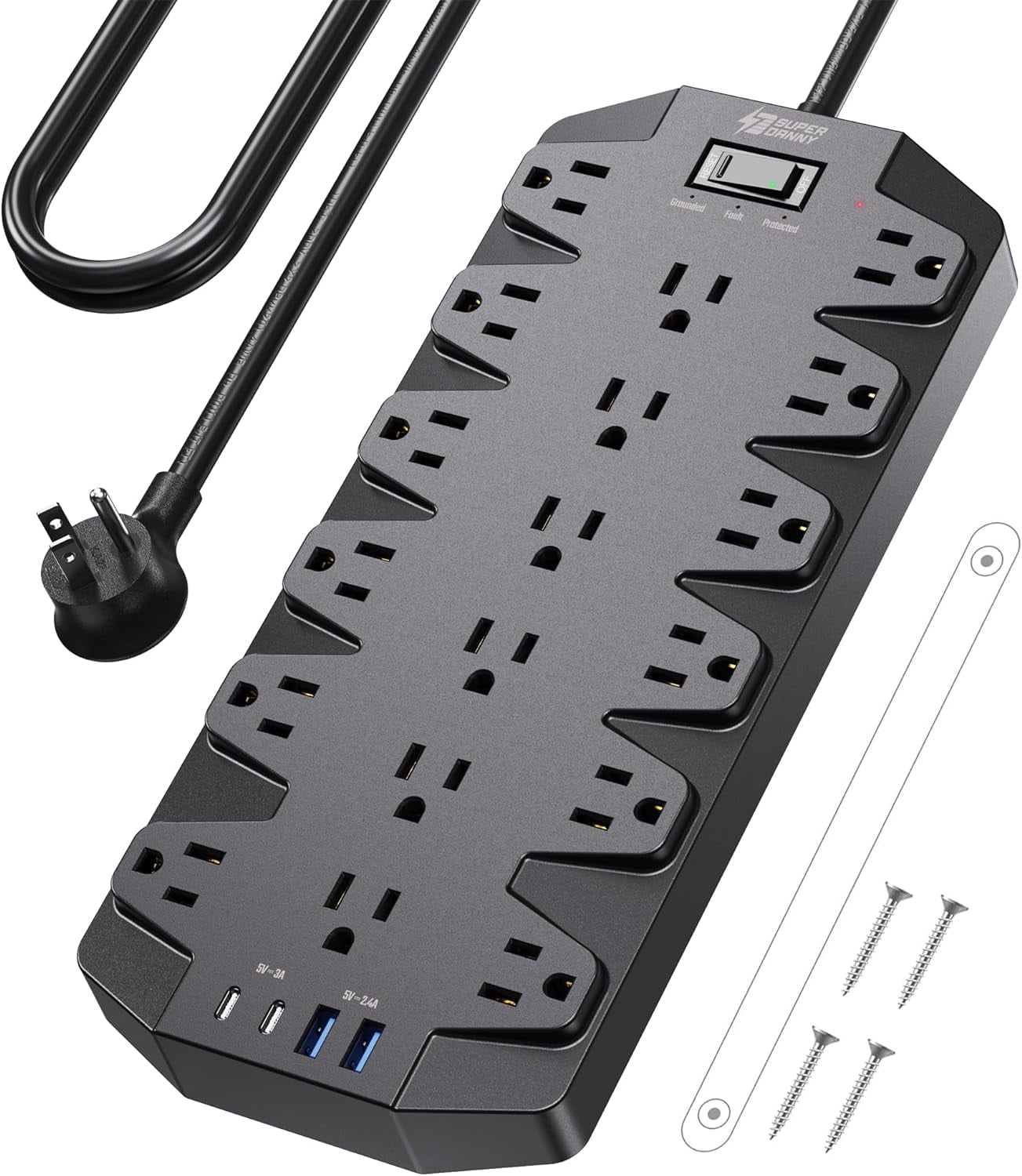 Sur Protector trip 18 AC Outlets with 4 USB Ports 1875W/15A 2100J 6.5FT ...