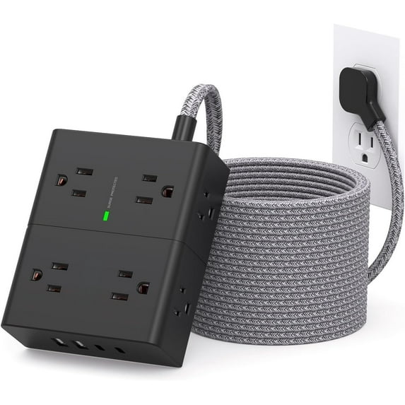 Surge Protector Power Strip 25 Ft Cord, Thin Flat Extension Cord with 8 ...