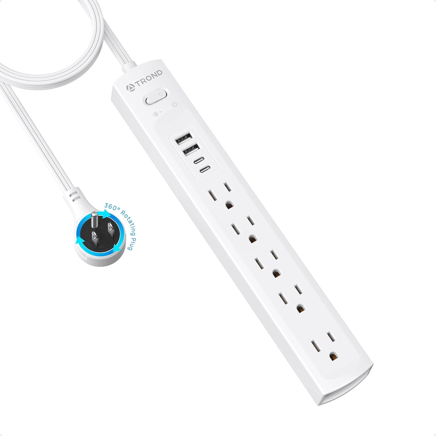 Surge Protector Power Strip with 360° Rotating Flat Plug, 5 Widely ...