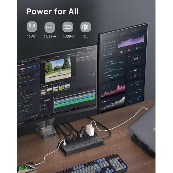 Surge Protector Power Strip, 4000 Joules, ETL Listed, 13 Widely-Spaced ...