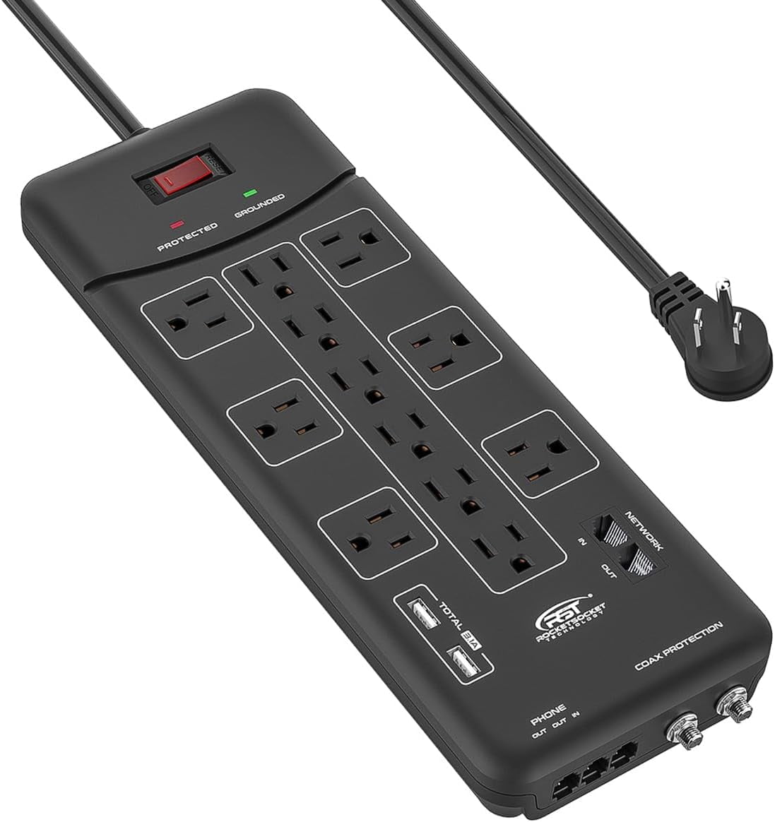 Surge Protector Power Strip (4050J) with Flat Plug and 2USB(3.1A ...