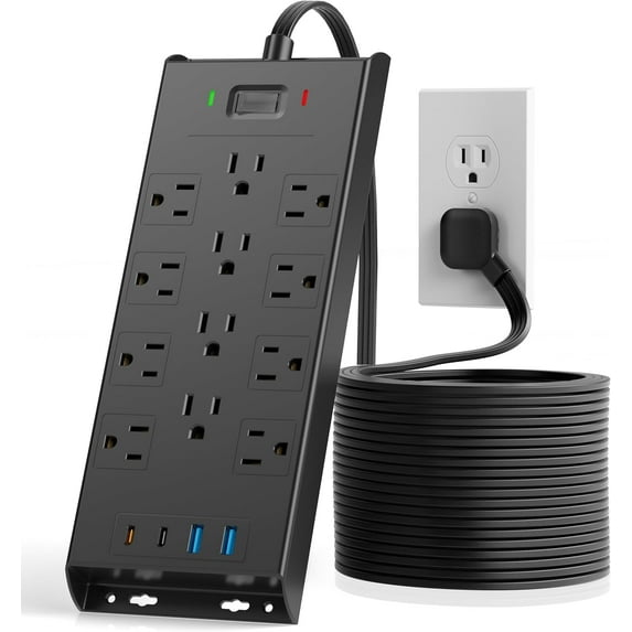 Surge Protector Power Strip 4800J, 10Ft Long Extension Cord Flat Plug ...