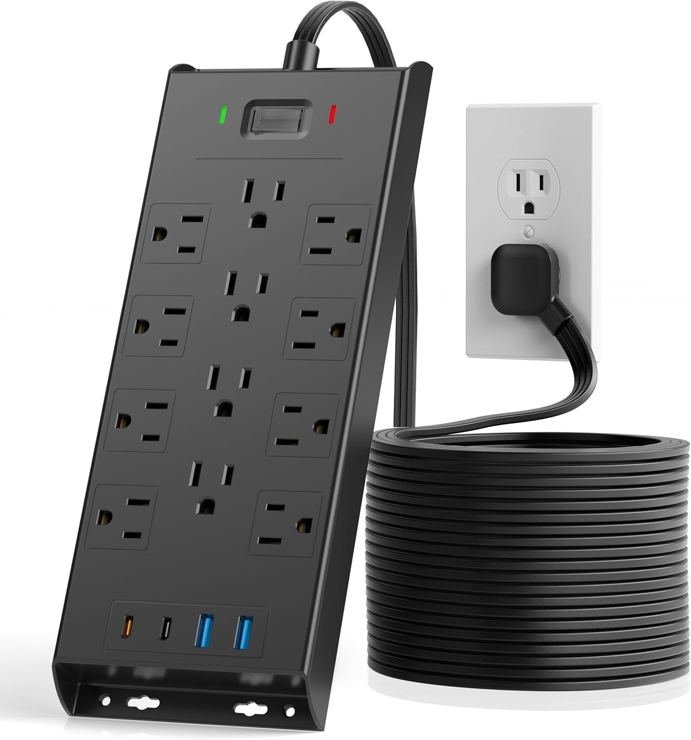 Surge Protector Power Strip 4800J, 10Ft Long Extension Cord Flat Plug ...