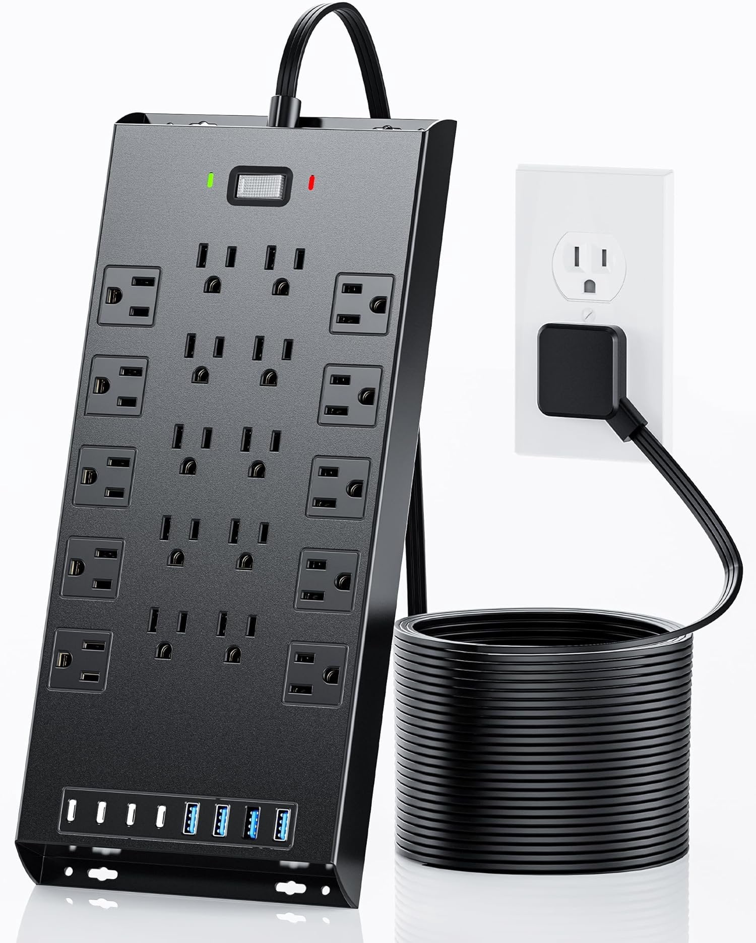Surge Protector Power Strip 4800J, 10Ft Long Extension Cord Flat Plug ...
