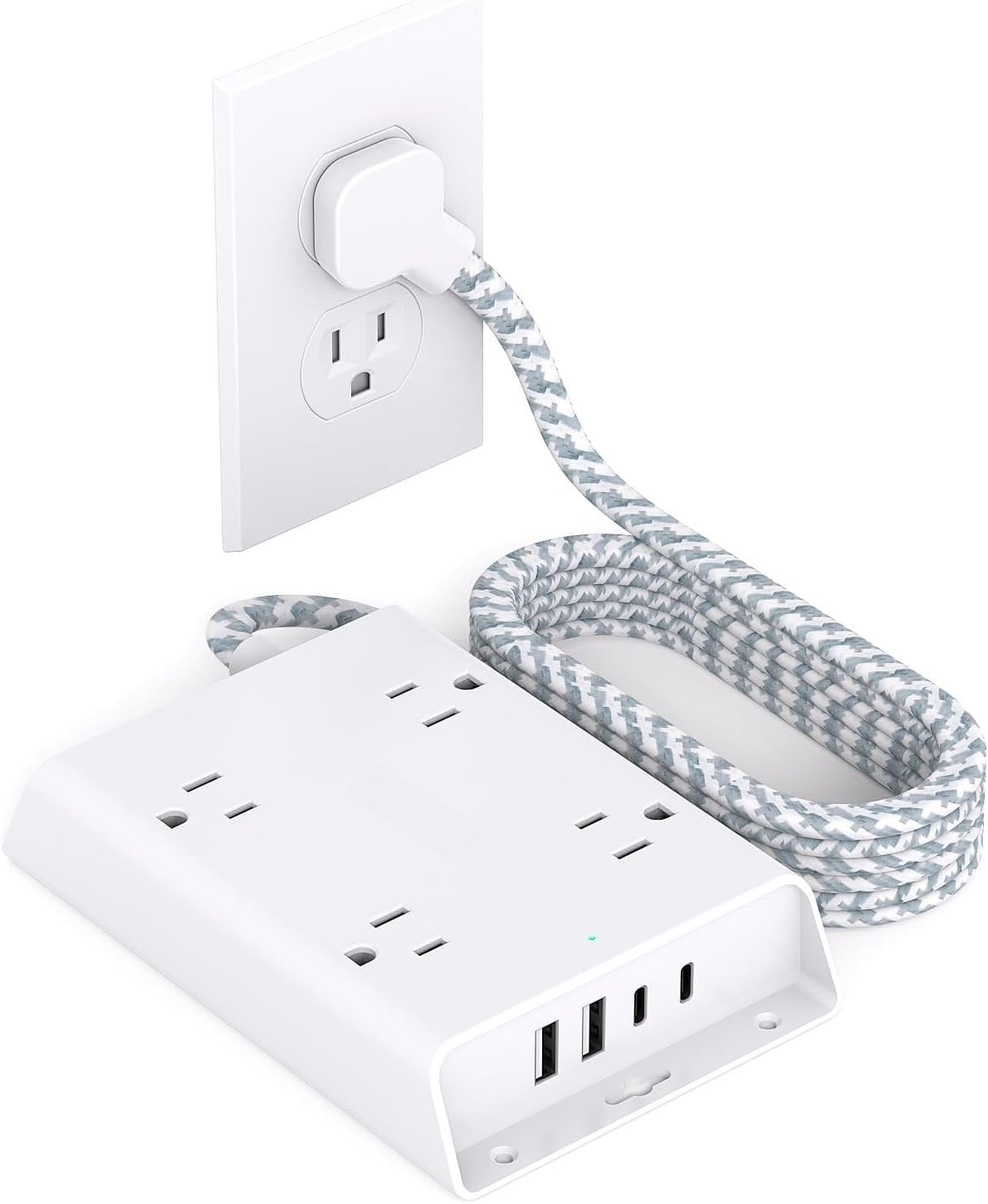 Surge Protector Power Strip, 5 ft Flat Plug Extension Cord with 4 Wall ...