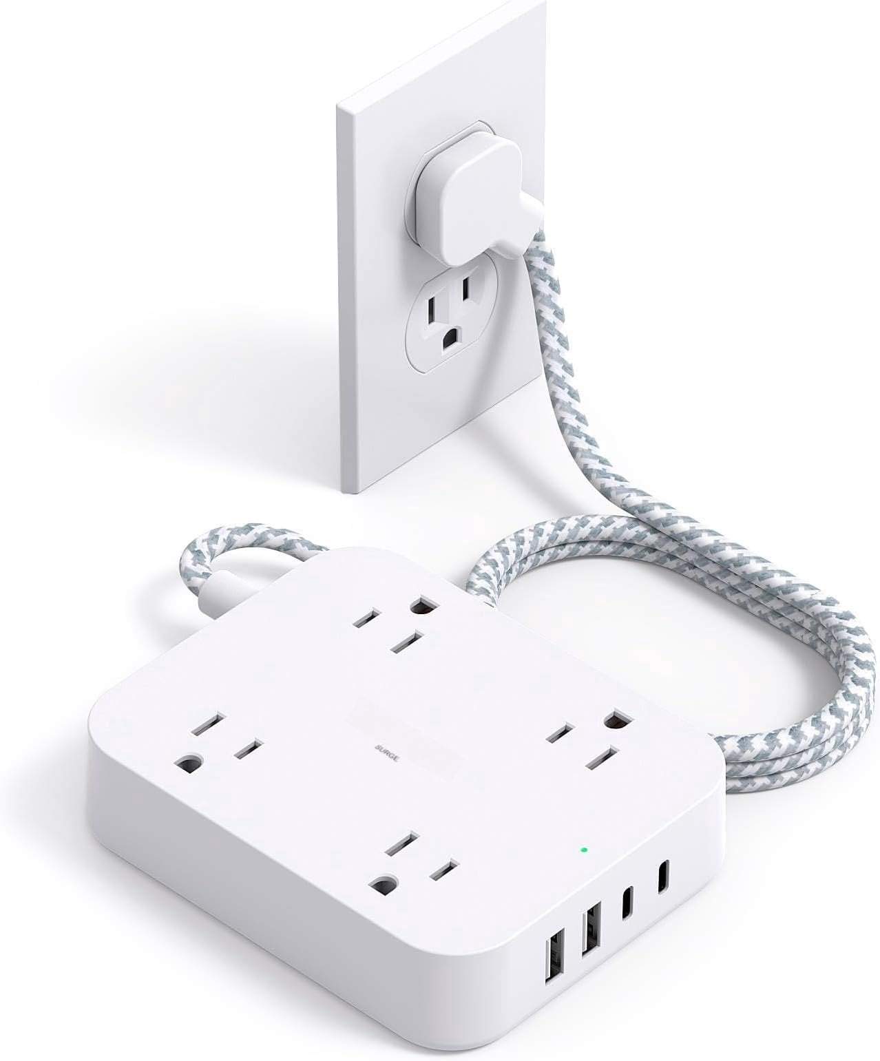 Surge Protector Power Strip, 5Ft Extension Cord with 4 Ports(2 C), 4 ...