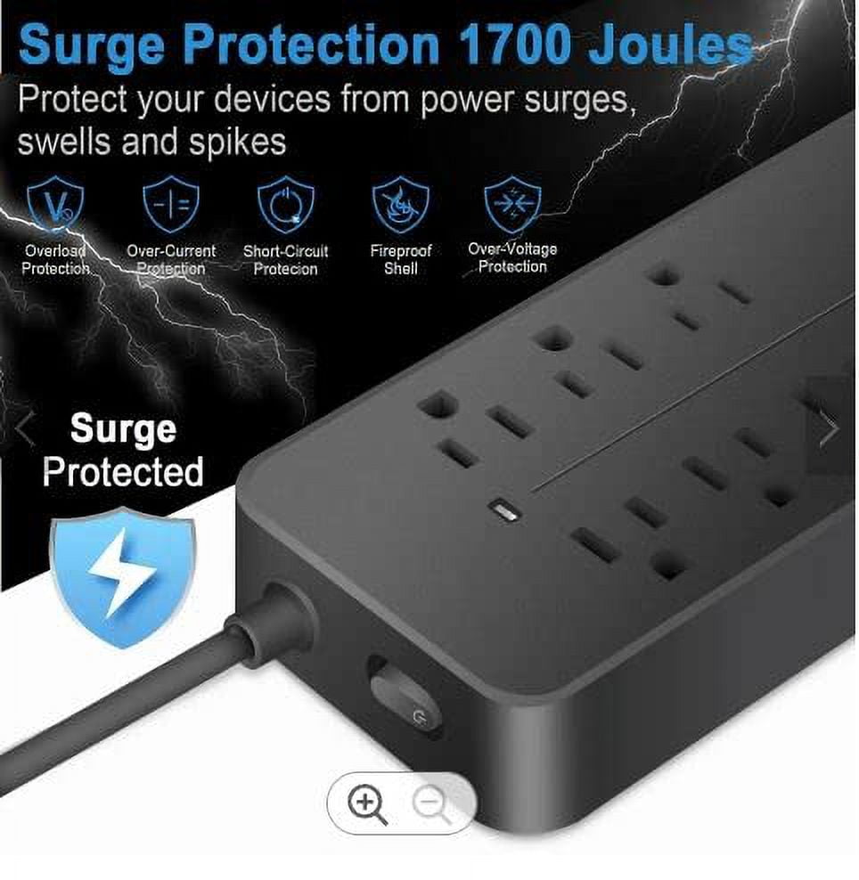 Surge Protector Power Strip - Angled Flat Plug Extension Cord with 8 ...