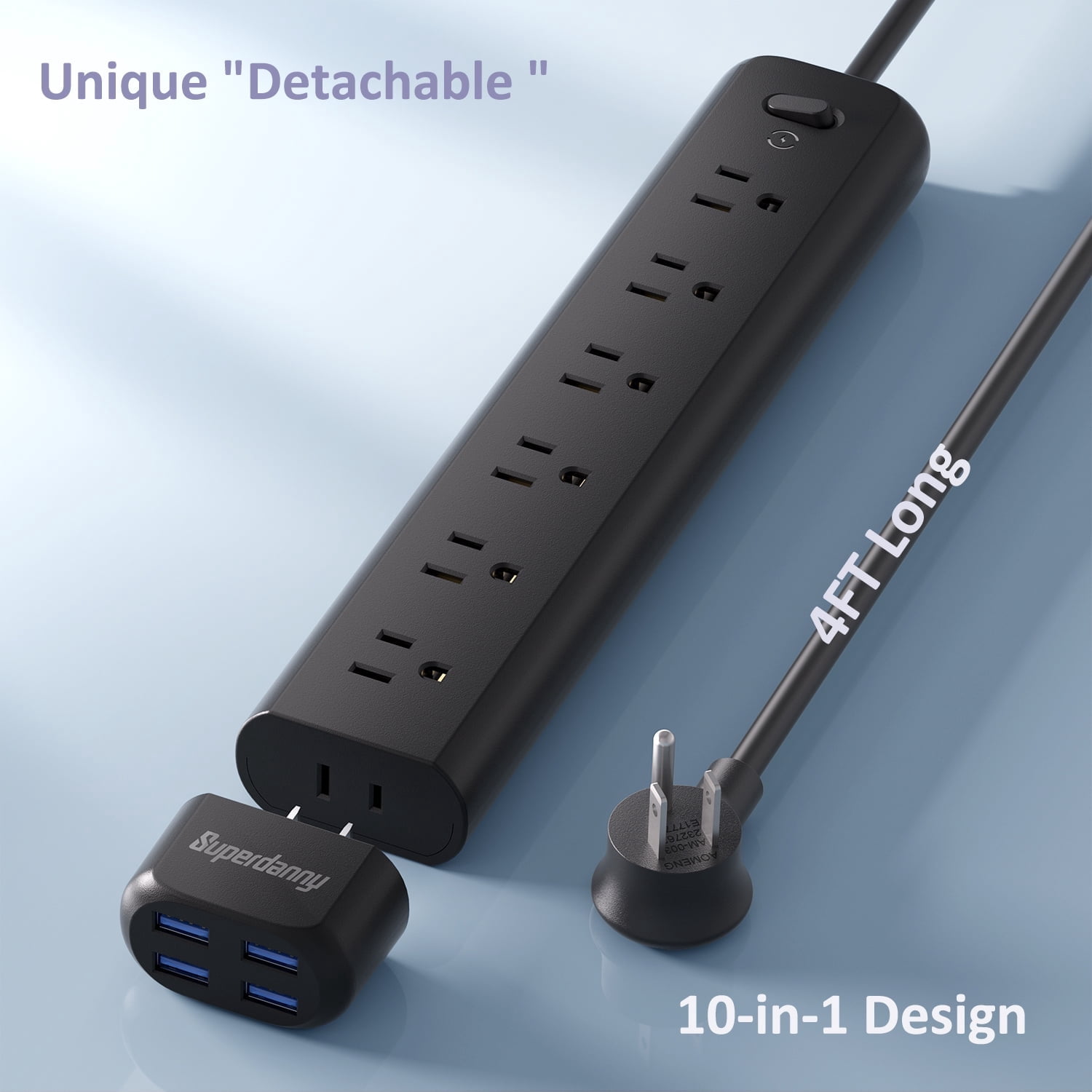 Surge Protector Power Strip Extension Cord - SUPERDANNY 7 AC Outlet ...
