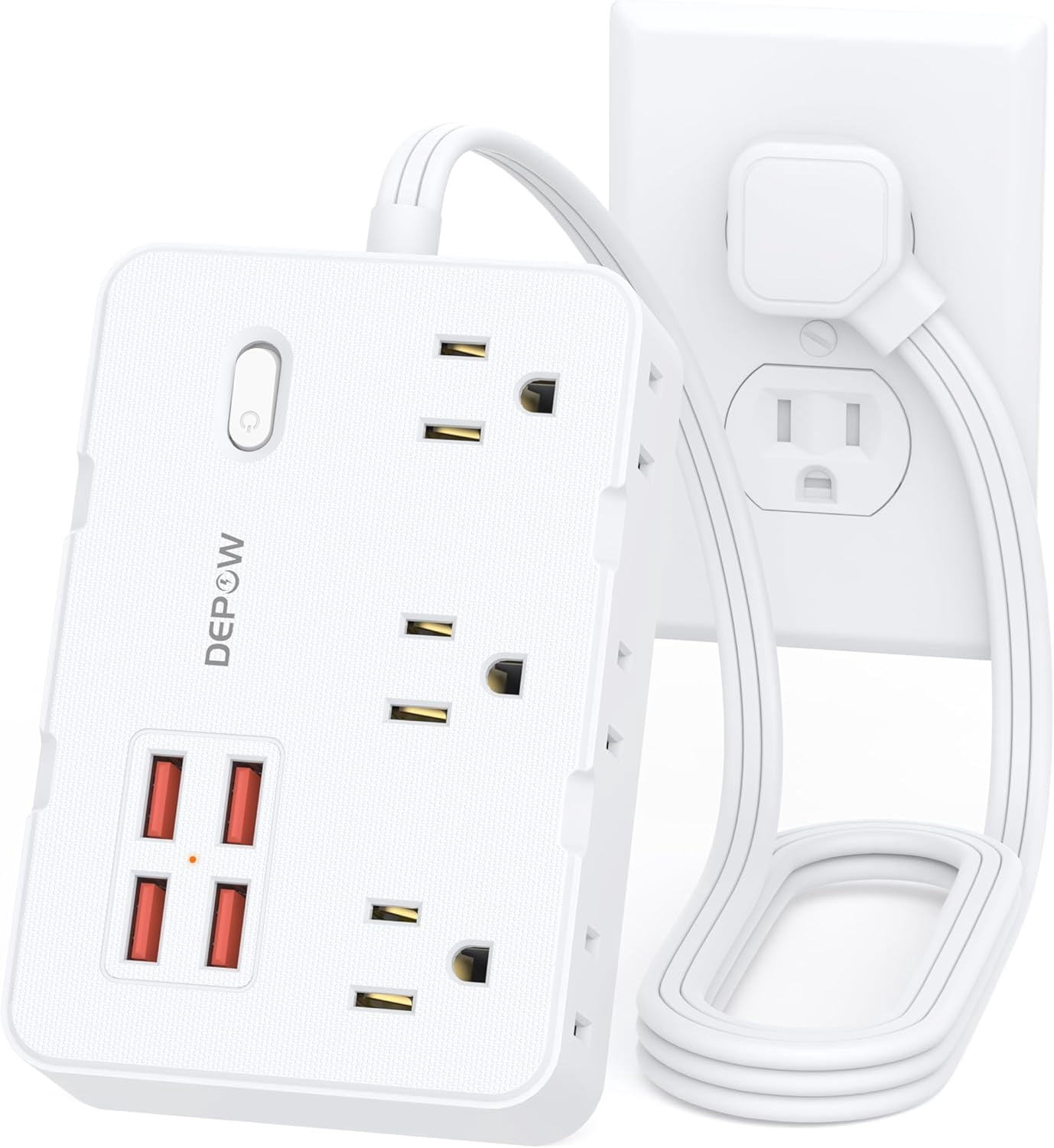Surge Protector Power Strip with Flat Plug, 3 FT Extension Cord with 6 ...
