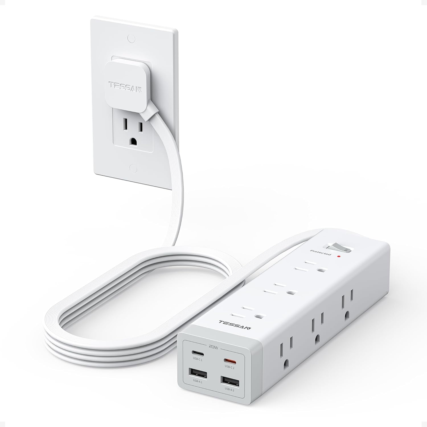 Surge Protector Power Strip PD 20W, Ultra Thin Flat Plug 6 FT Extension ...