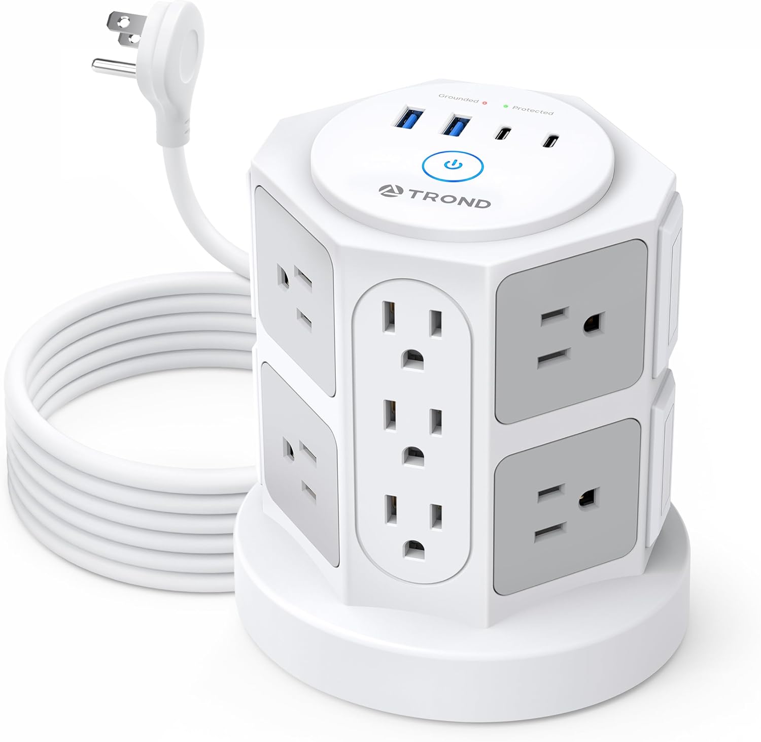 Surge Protector Power Strip Tower - 10 ft Ultra Thin Flat Plug Power ...
