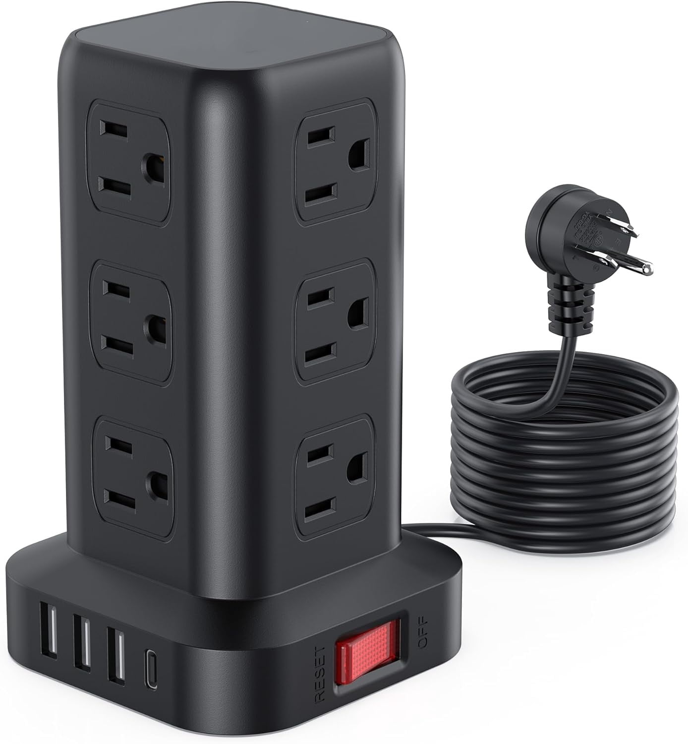Surge Protector Power Strip Tower,10FT Extension Cord with Multiple ...