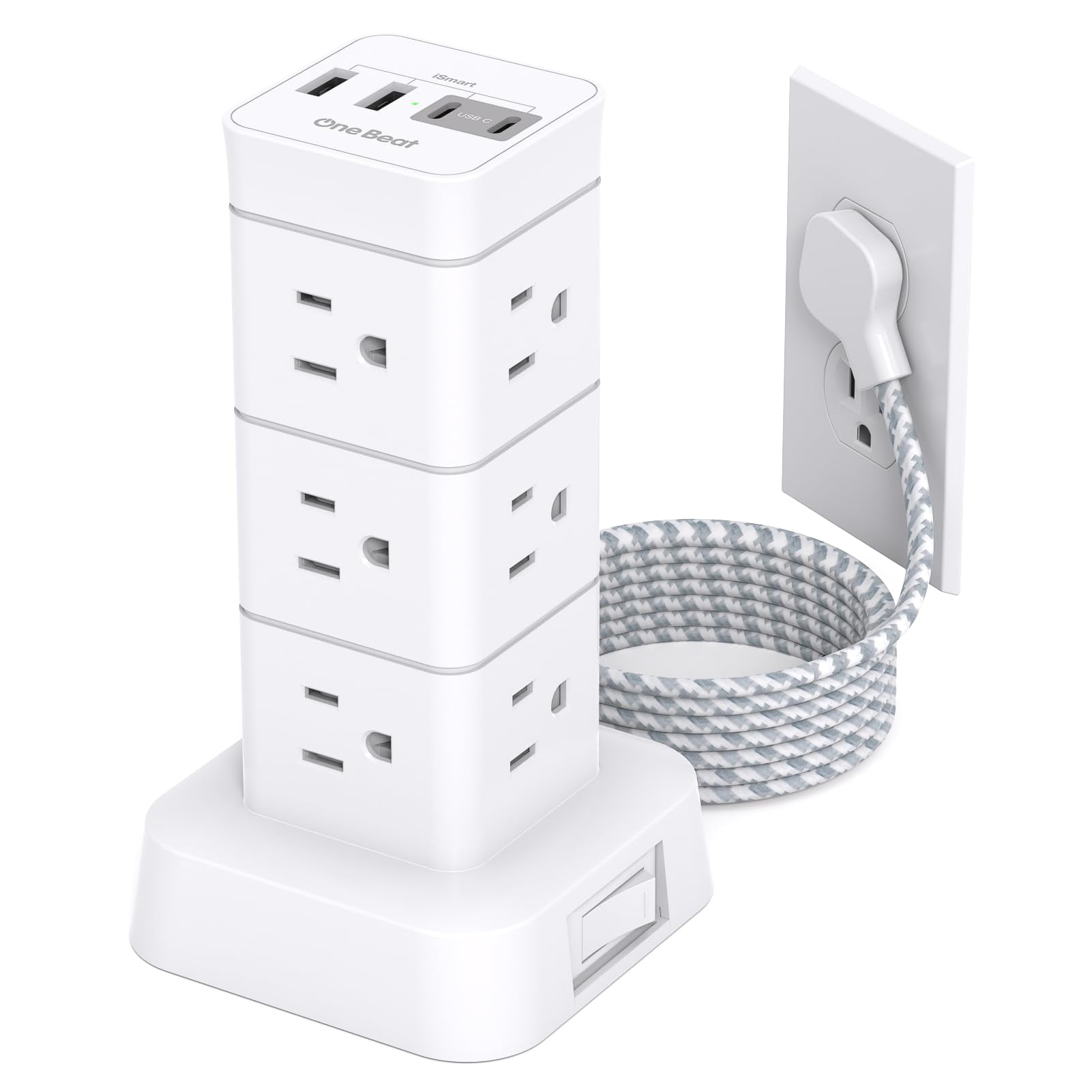 Surge Protector Power Strip Tower, 12 Outlets 4 USB (2 USB C) Desktop ...