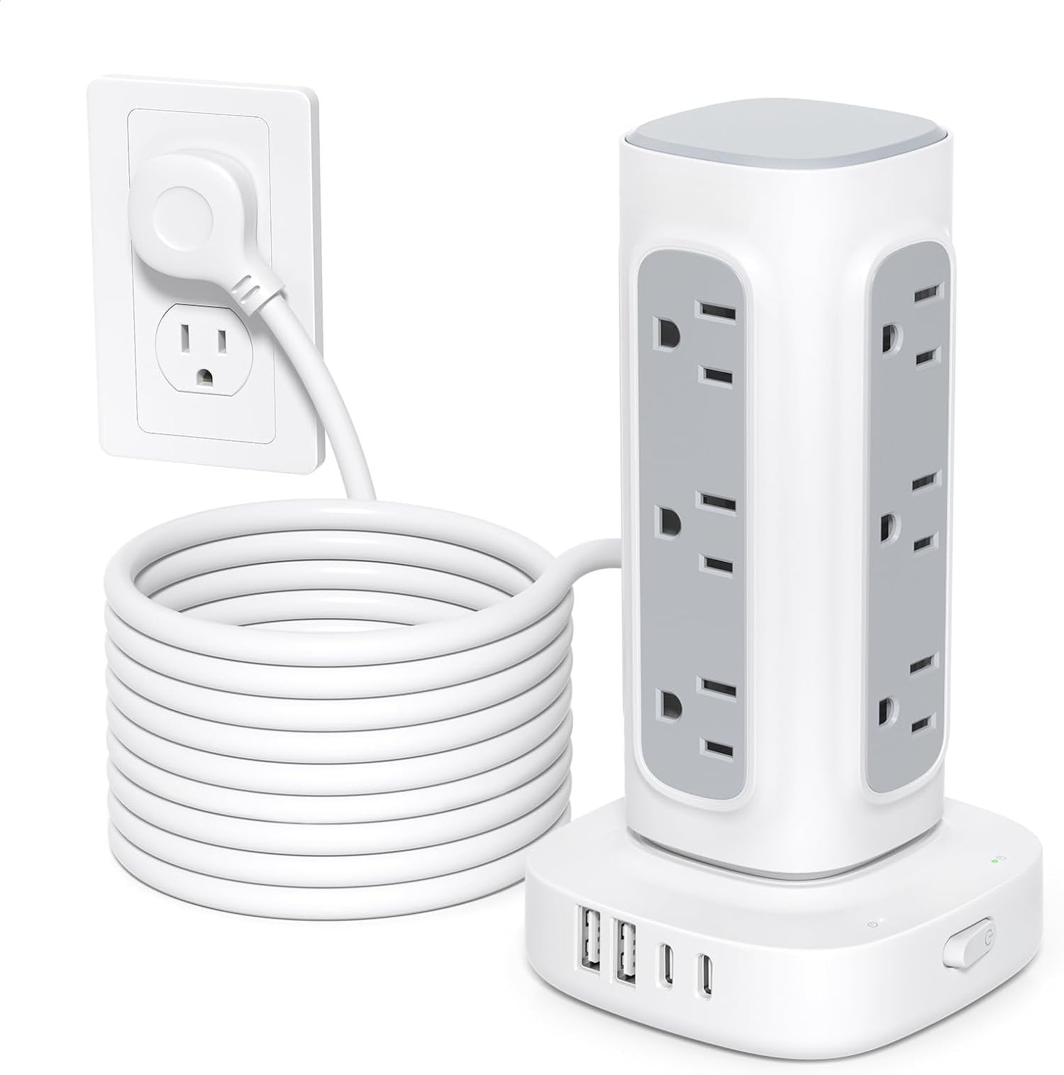 Surge Protector Power Strip Tower - 15ft Flat Plug Extension Cord with ...
