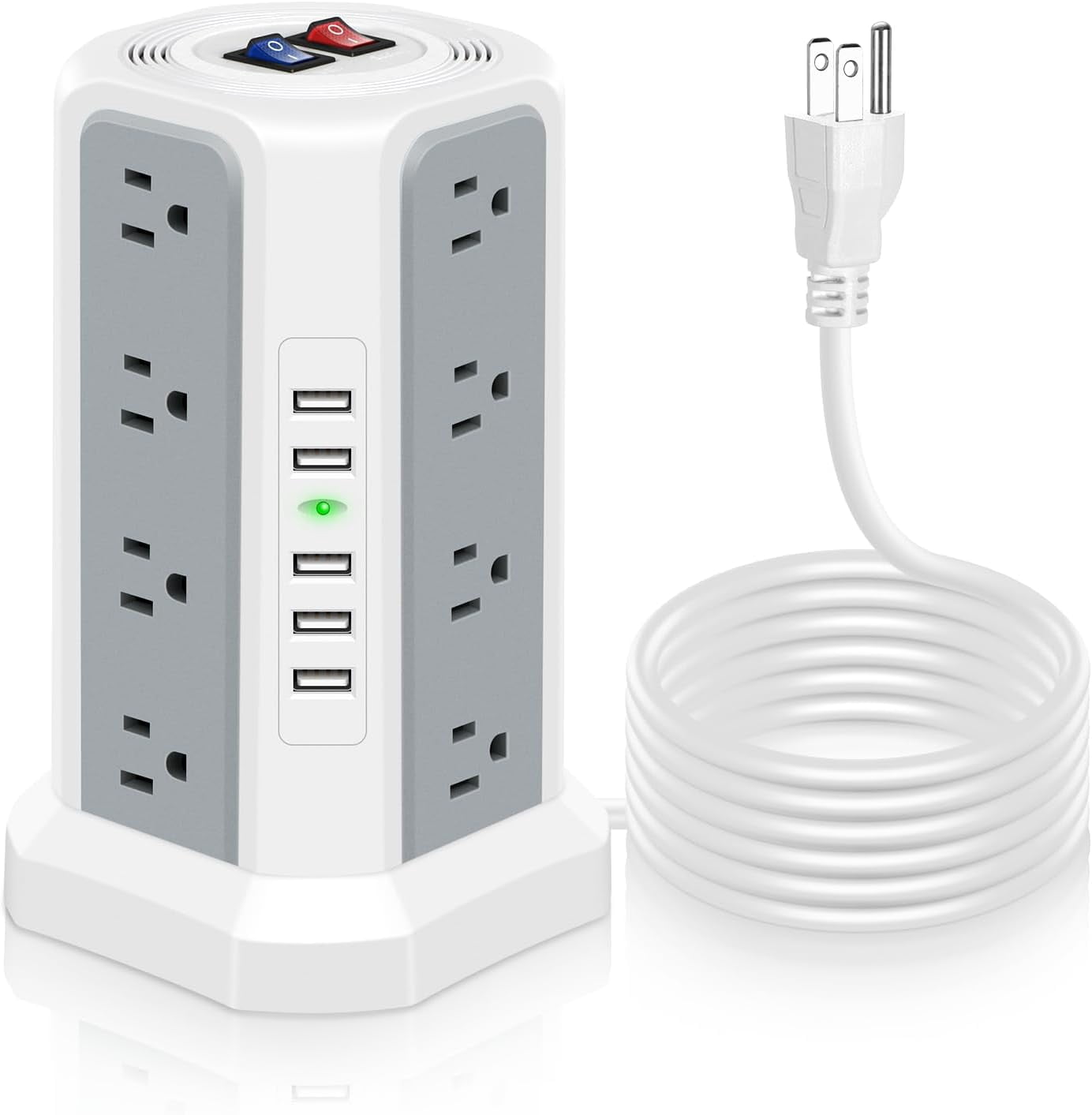 Surge Protector Power Strip Tower, 3250W with 16 Outlets 5 USB Ports ...