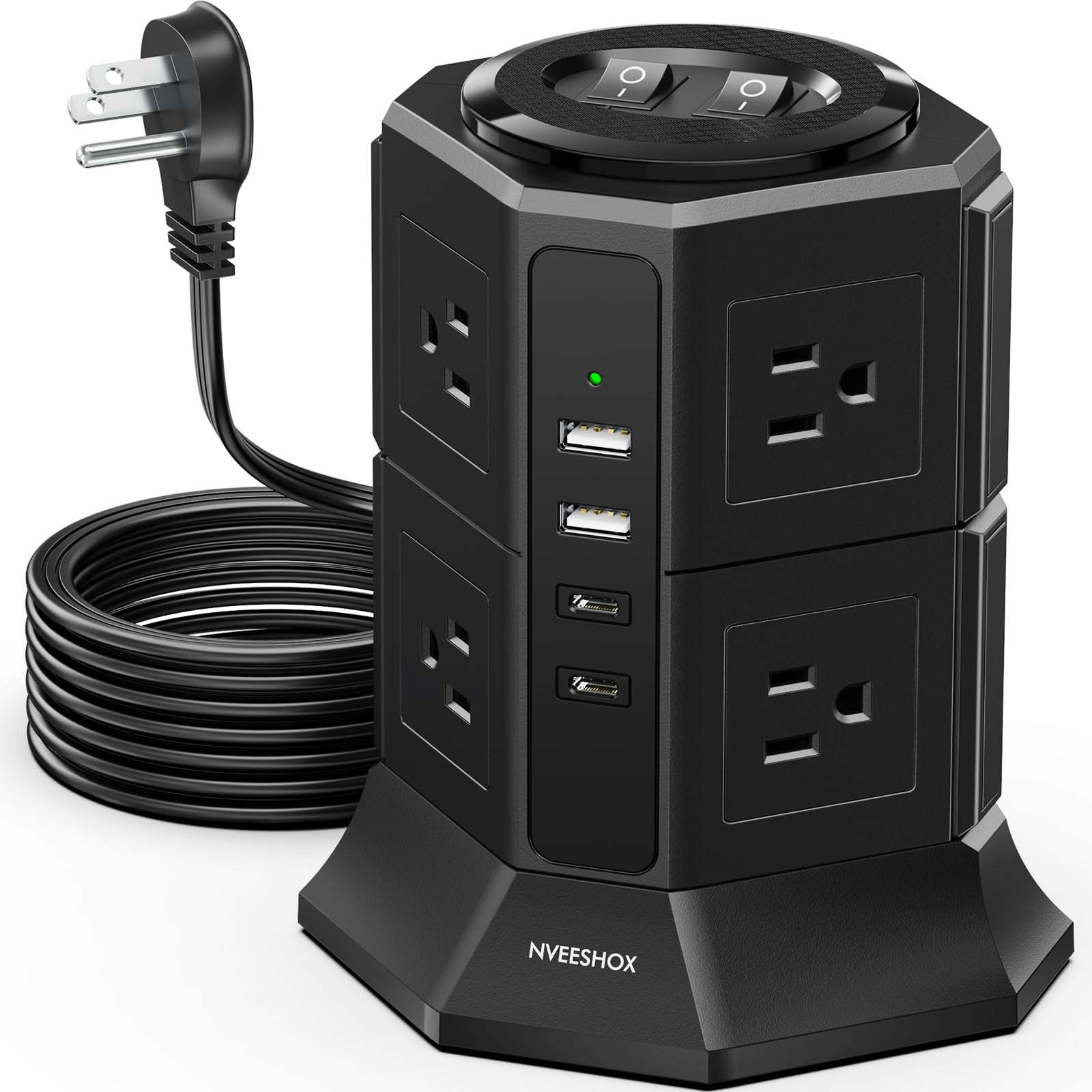 Surge Protector Power Strip Tower with 8 AC Outlets 4 USB Ports(2 Type ...