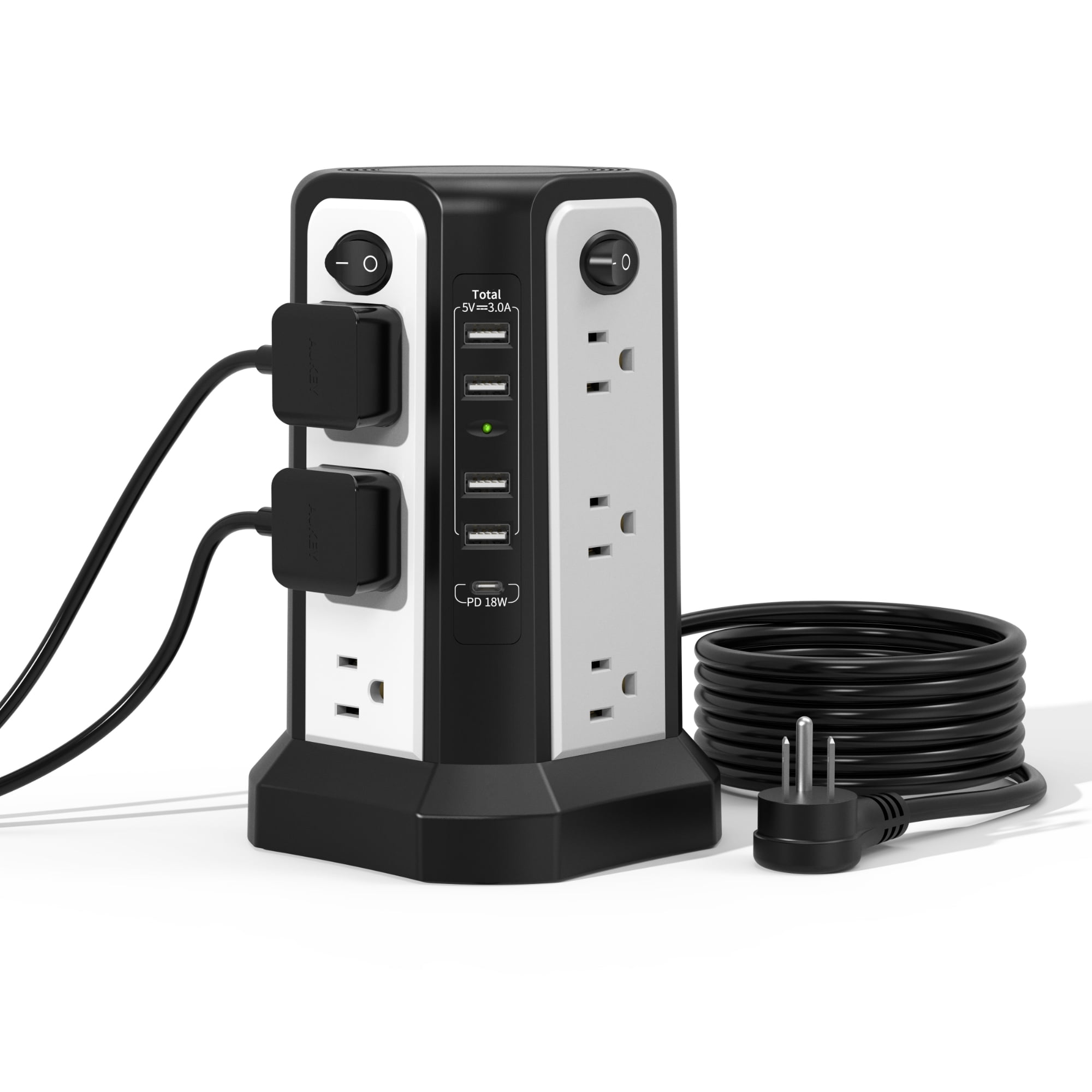 Surge Protector Power Strip Tower with USB C Port(PD18W),10FT Extension ...