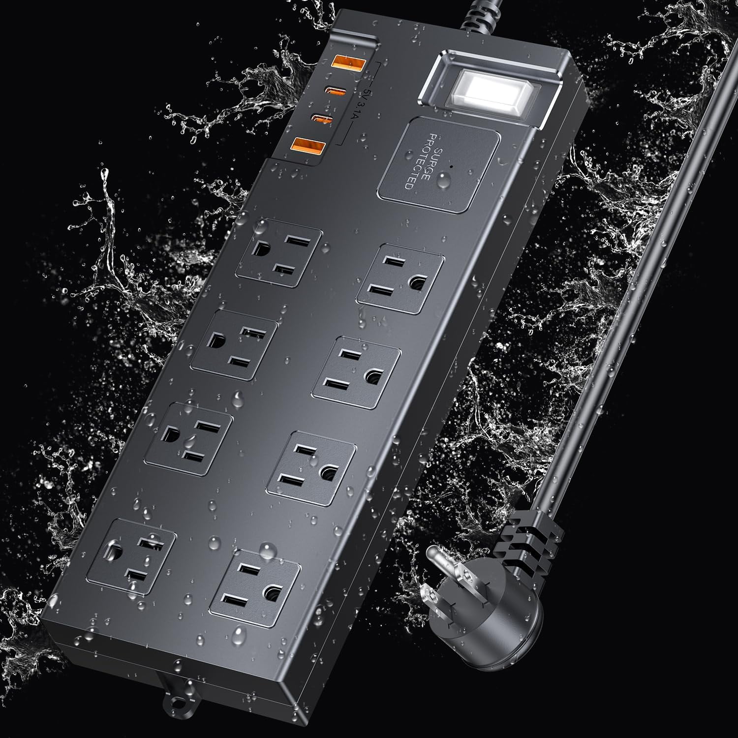 Surge Protector Power Strip Waterproof, Outdoor Extension Cord Multiple ...