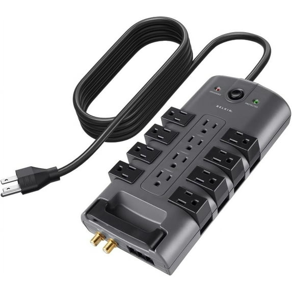 Surge Protector Power Strip w/ 8 Rotating & 4 Standard Outlets - 8ft ...