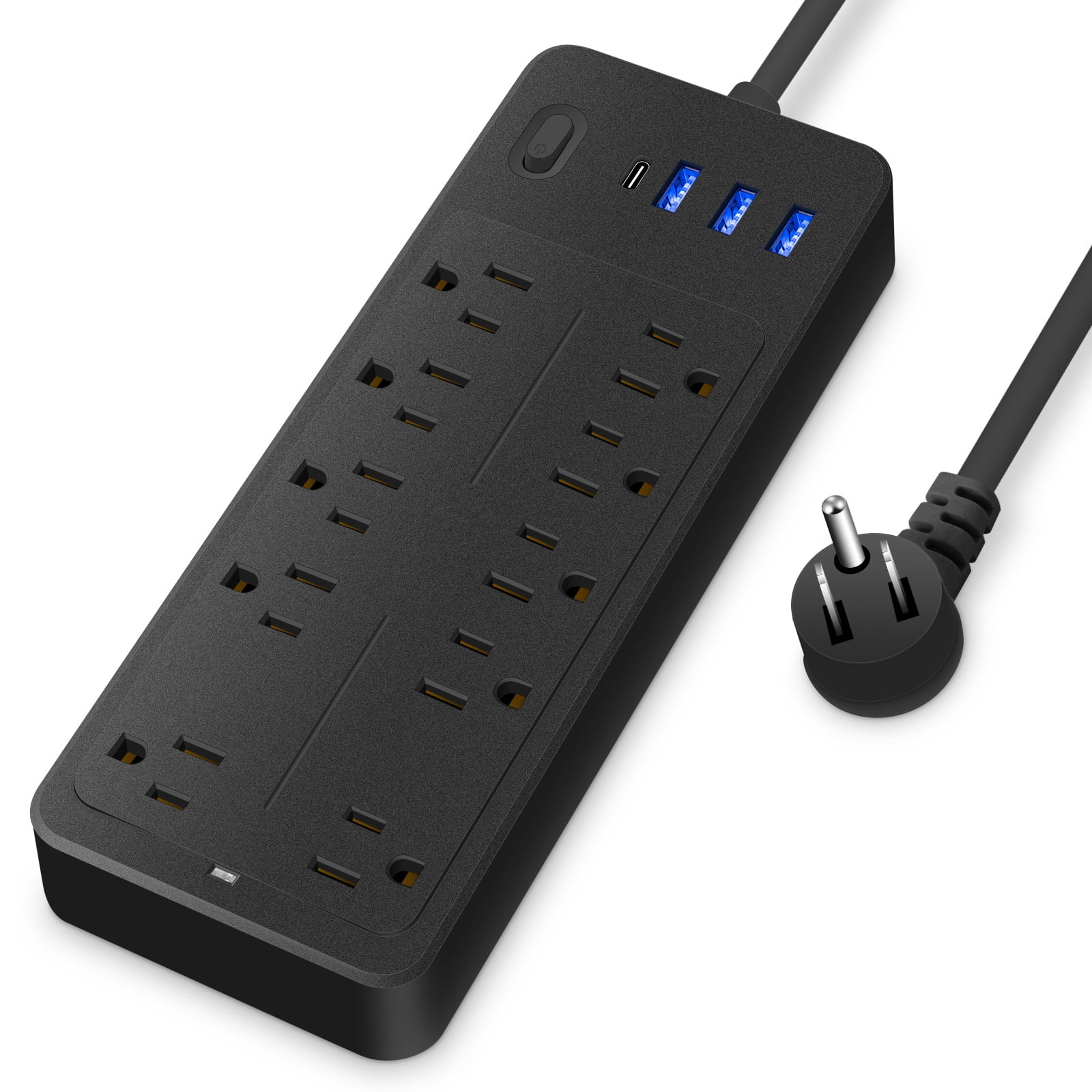 BBJY Surge Protector Power Strip, 12 Ports, USB-C and USB, Flat Plug ...