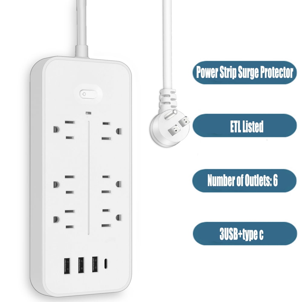 Surge Protector Power Strip with USB, with 6 Outlets and 3 USB Ports and 1 USB C, 4ft Extension ...