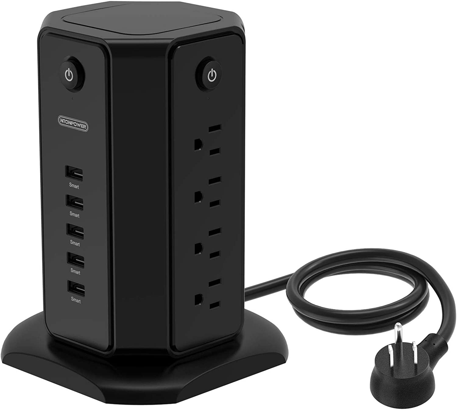 Surge Protector Tower Flat Plug, 8 Outlets 5 USB Desktop Charging ...