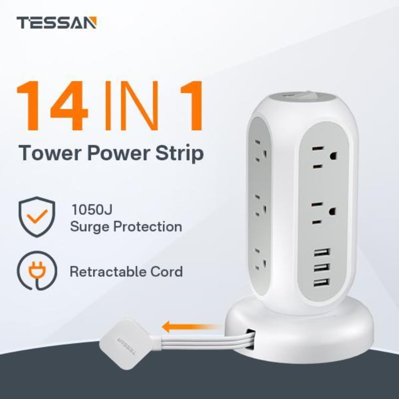 Surge Protector with USB C, Retractable Cord Power Strip Tower, 11 ...