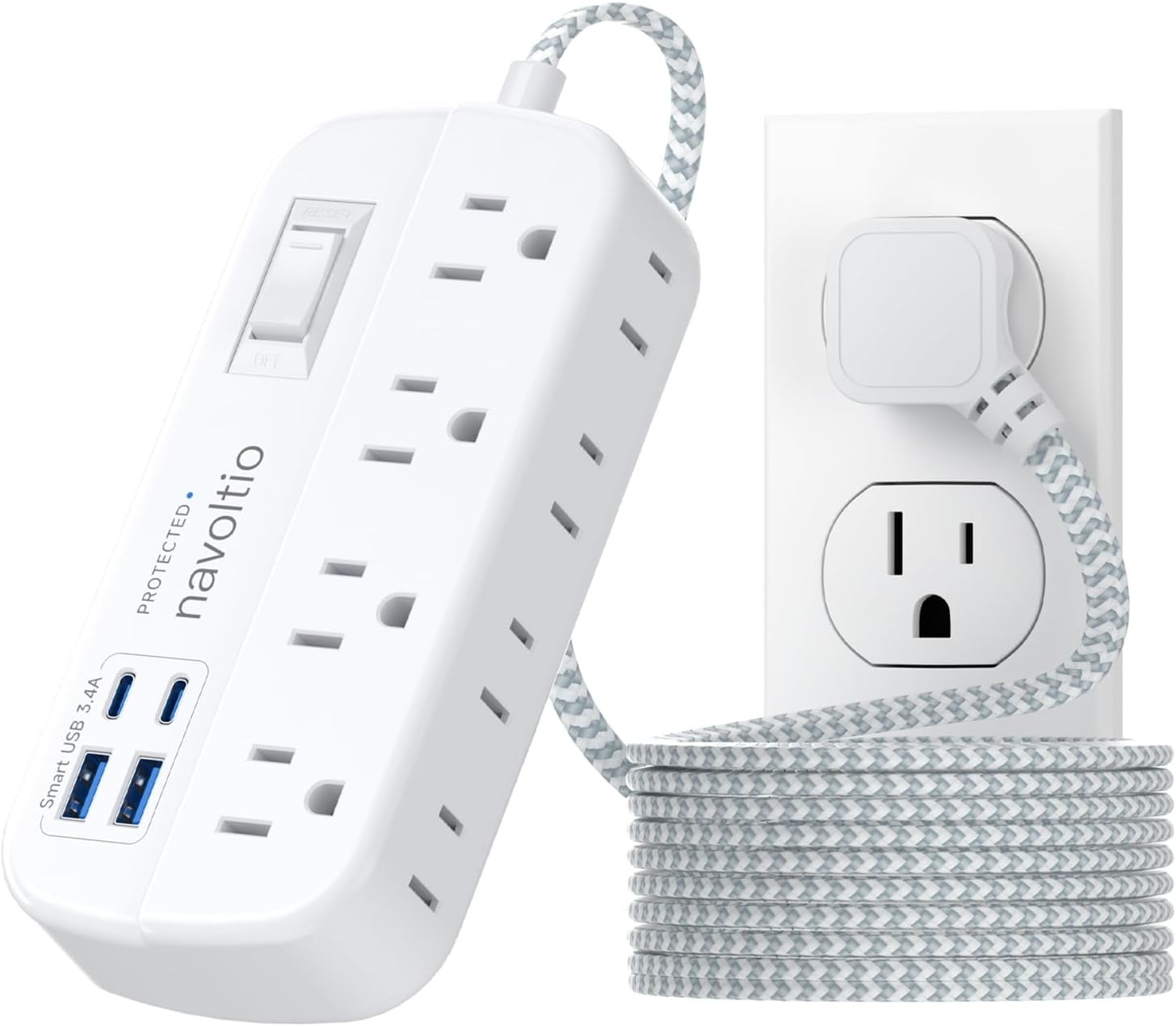 Surge Protector with USB Ports, 5 Ft Flat Plug Power Strips with Surge ...