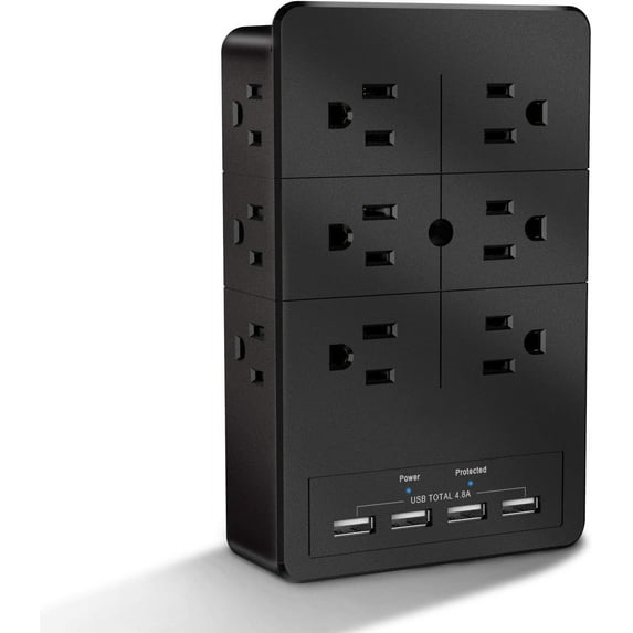 Surge Protector Wall , 12 Wide AC Outlets Power Strip, 4 Ports ...