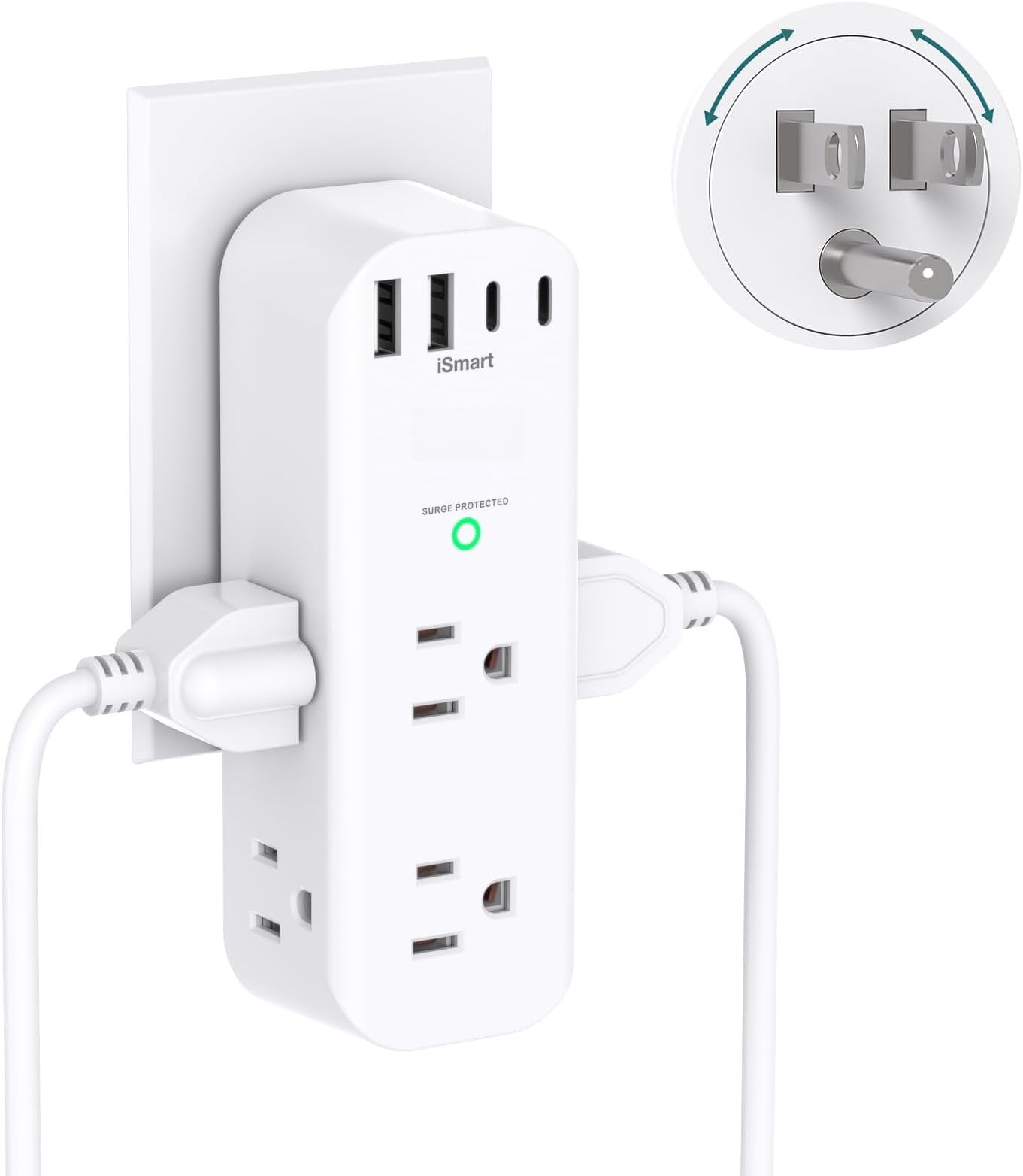 Surge Protector Wall Outlet Extender, Multi Plug Outlet with Rotating ...