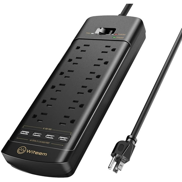 Surge Protector, Witeem Power Strip with 12-Outlet (1875W/15A ...
