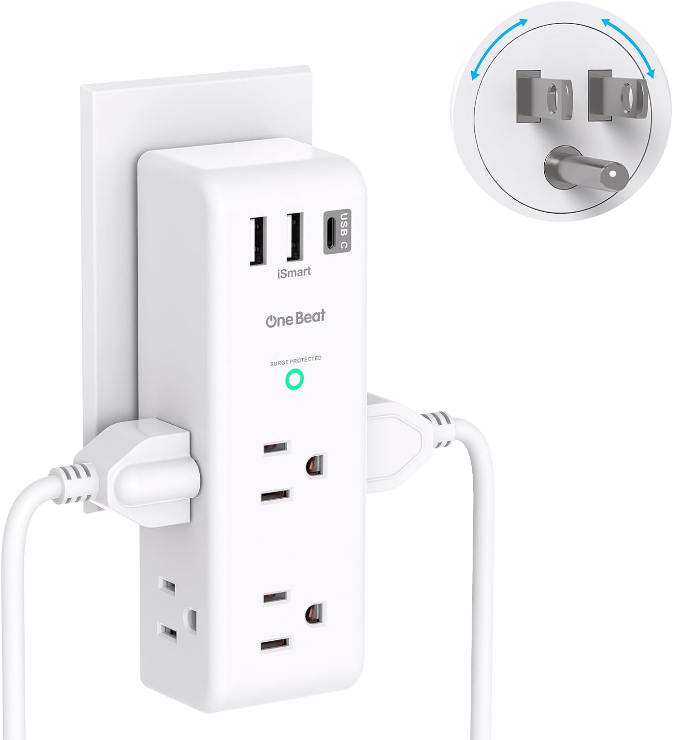 Surge protector socket with rotating plug, 6-AC multi plug socket with ...