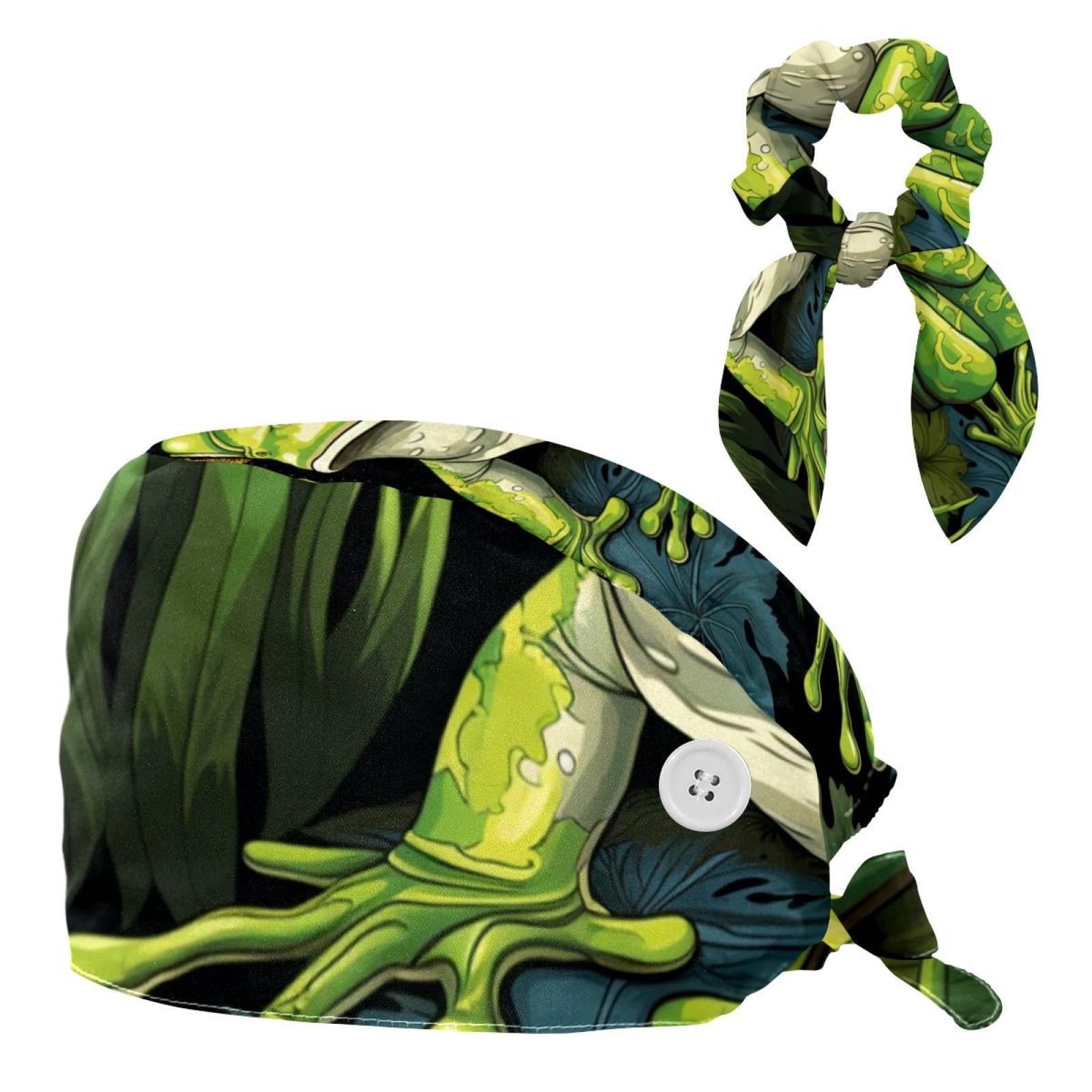 Surgical Hats & Rabbit Ear Scrunchie Set, Frog Adjustable Scrub Caps ...