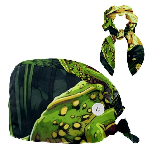 Surgical Hats & Rabbit Ear Scrunchie Set, Frog Adjustable Scrub Caps ...