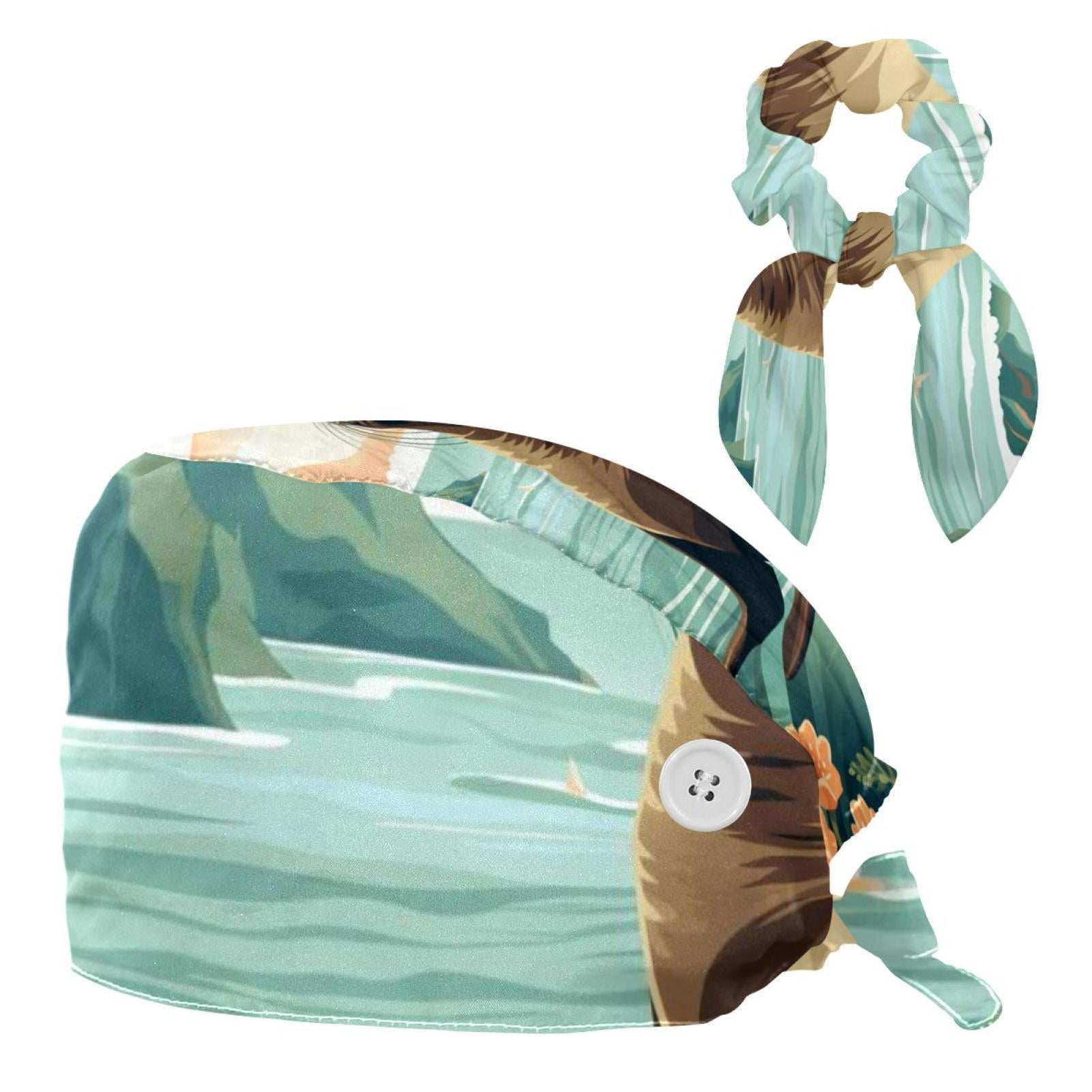 Surgical Hats & Rabbit Ear Scrunchie Set, Sea Lion Adjustable Scrub ...