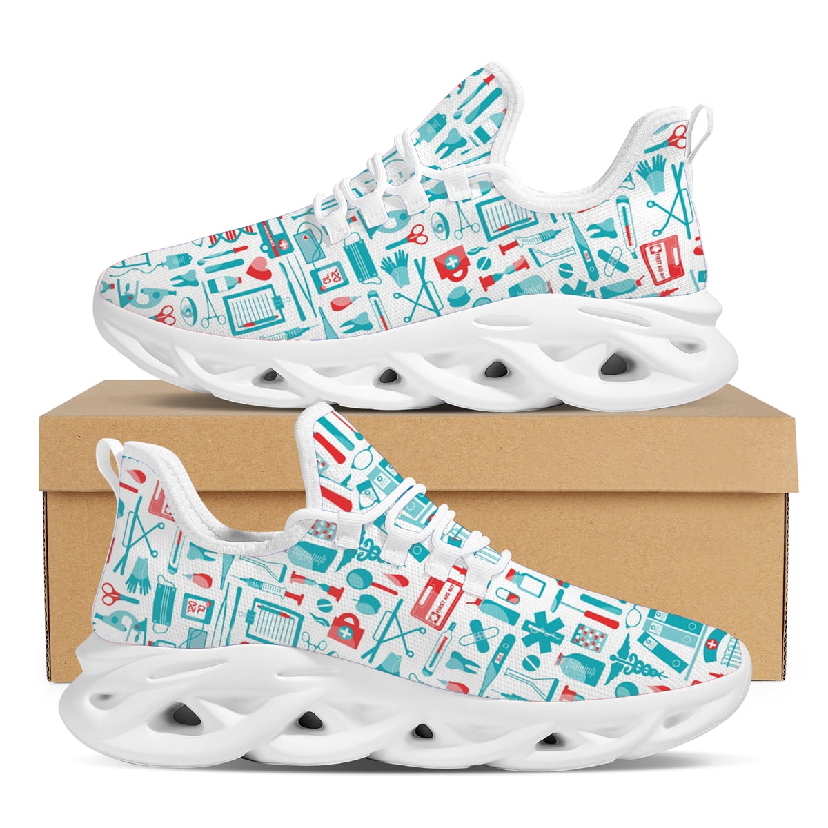 Surgical Medical Supplies Flat Shoes Casual 3D Doctor Nurse Print Lace ...