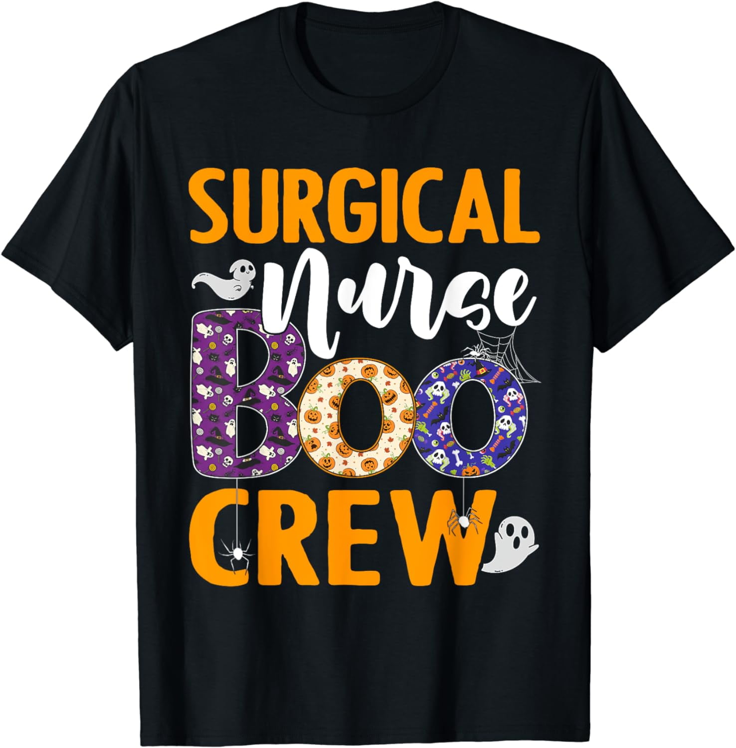 Surgical Nurse Boo Crew Scary Nurse Halloween Ghost Spider T-Shirt ...