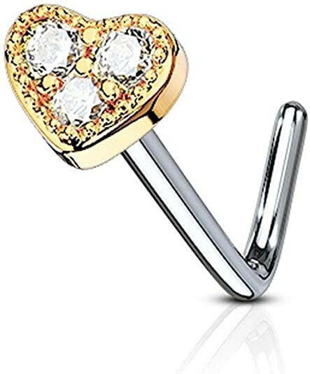 Surgical Steel 3 CZ Paved Heart L Bend Nose Rings - Walmart.com
