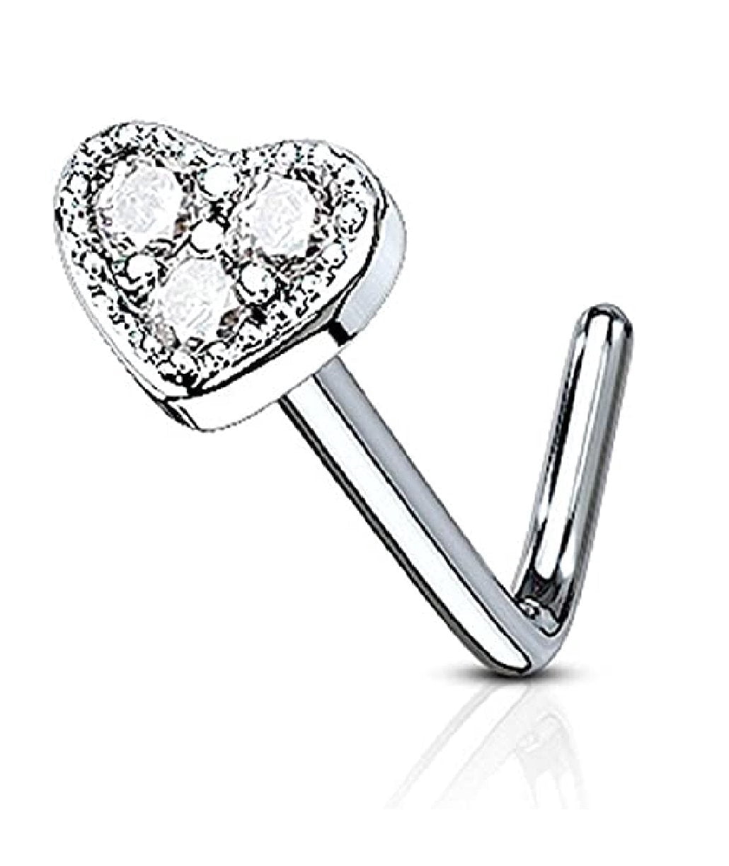 Surgical Steel 3 CZ Paved Heart L Bend Nose Rings - Walmart.com