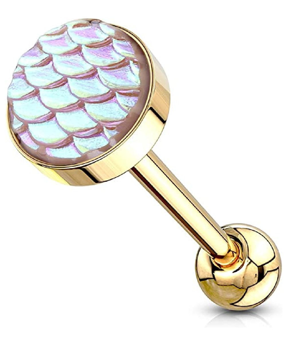 Surgical Steel AB Effect Fish Scale Flat Top Barbells Tongue Rings ...