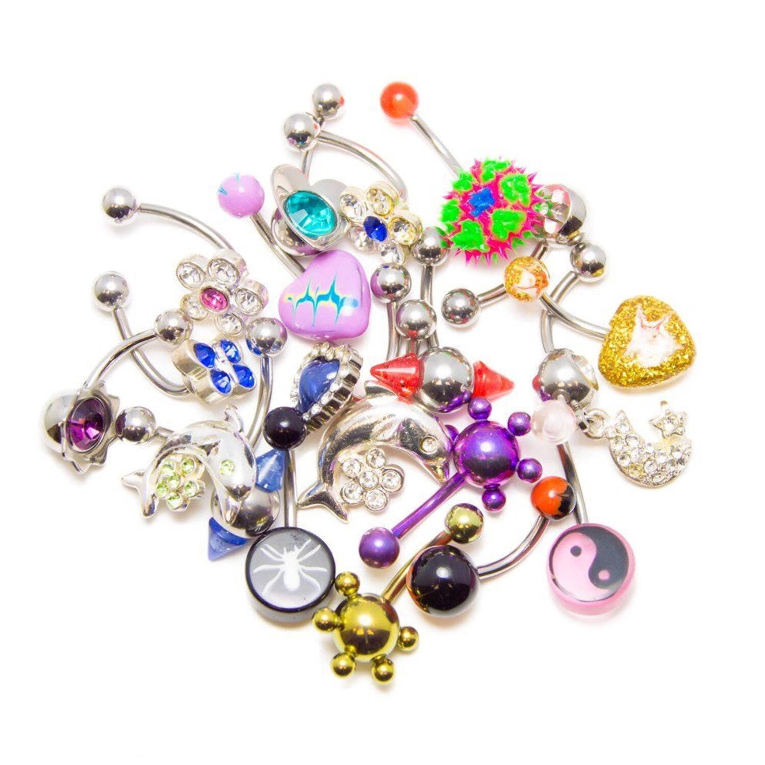 Surgical Steel Belly Button Ring 14 Gauge Randomly Assorted - 12 Pack ...