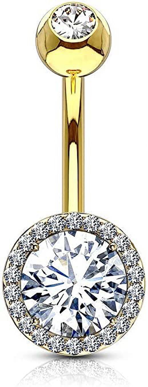 Surgical Steel CZ Around Round Prong CZ Center Double Tier Belly Navel ...