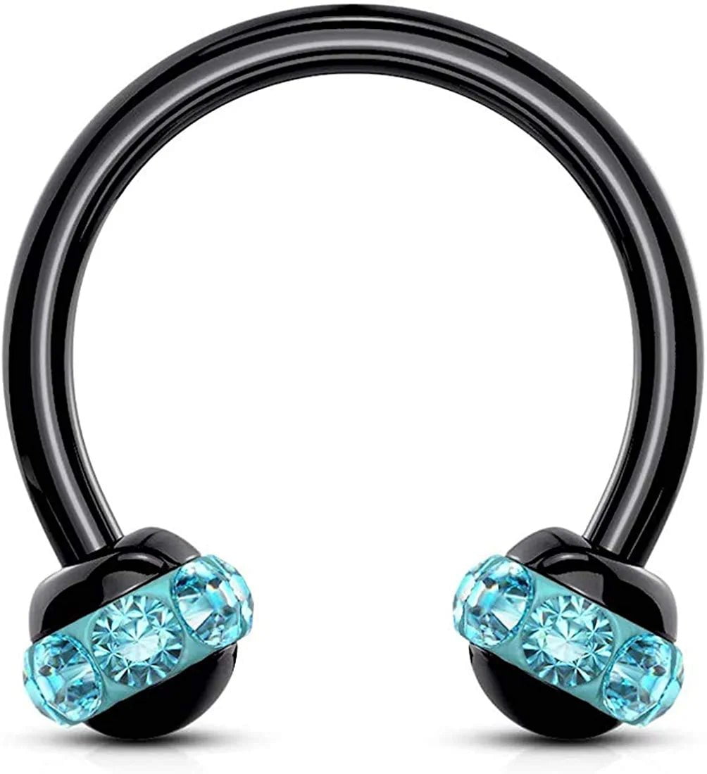 Surgical Steel Crystals Paved Around ball Black PVD Over Horseshoes for ...